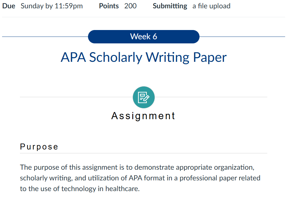 NR351 Week 6: Assignment: APA Scholarly Writing Paper - Nursing ...